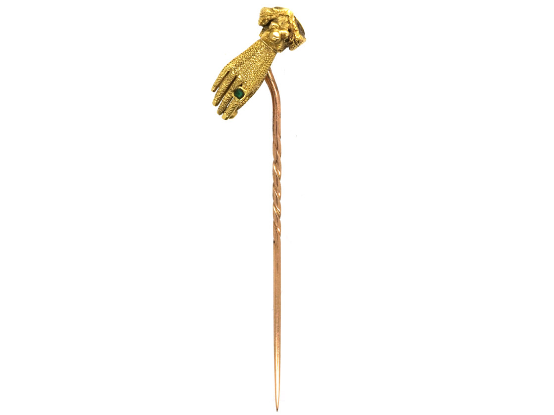 Georgian 15ct Gold Hand Tie Pin Set With an Emerald (717K) | The ...
