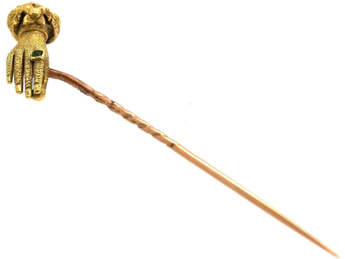 Georgian 15ct Gold Hand Tie Pin Set With an Emerald (717K) | The ...