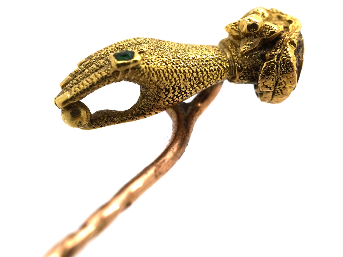 Georgian 15ct Gold Hand Tie Pin Set With an Emerald (717K) | The ...