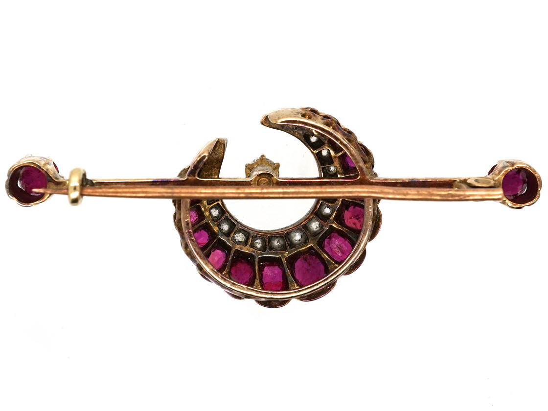 Victorian Ruby & Diamond Crescent Brooch (773K) | The Antique Jewellery Company