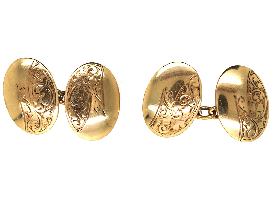 Edwardian 9ct Gold Oval Cufflinks (832K) | The Antique Jewellery Company