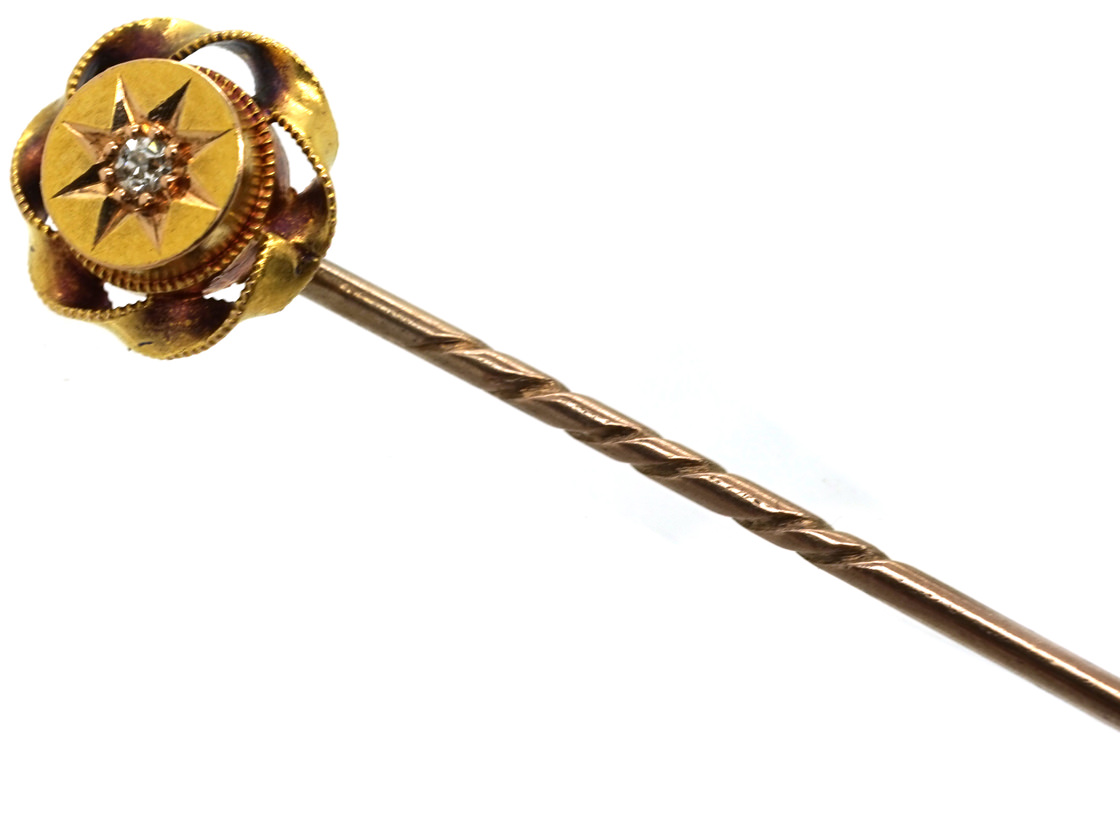 Victorian 15ct Gold &Diamond Round Tie Pin (836K) | The Antique ...