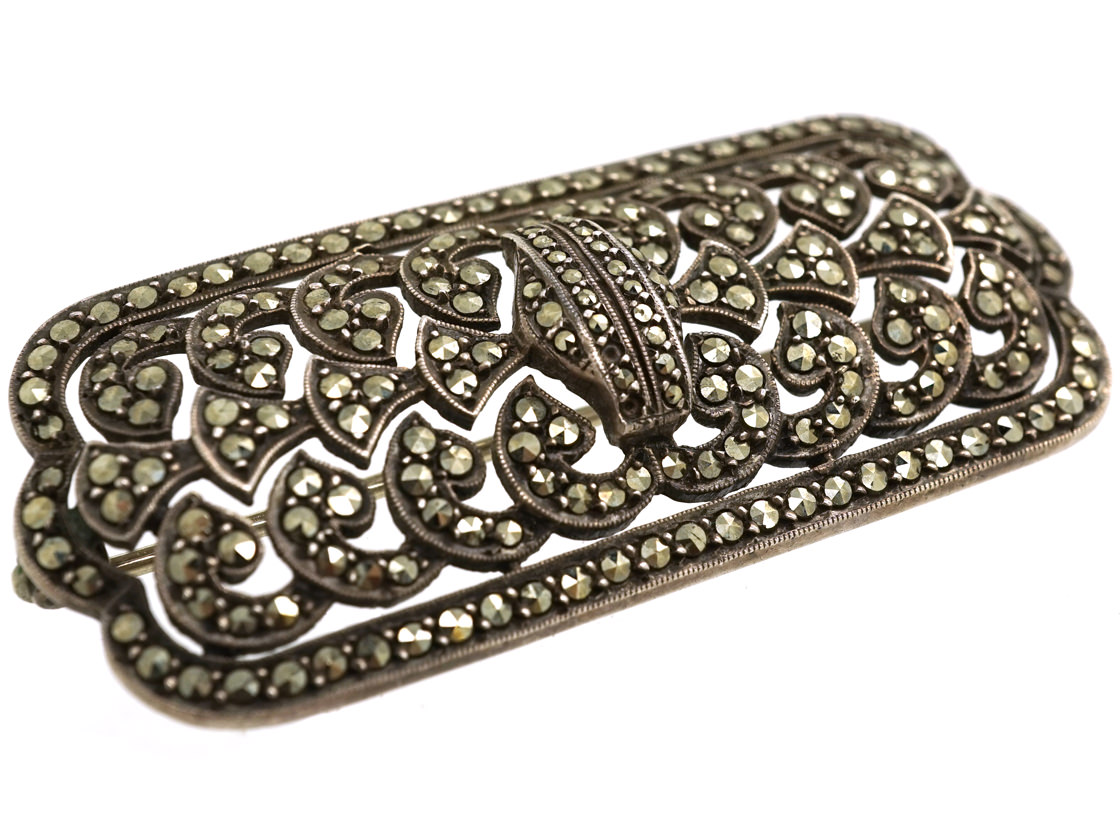 Art Deco Silver & Marcasite Rectangular Brooch (854K) | The Antique ...