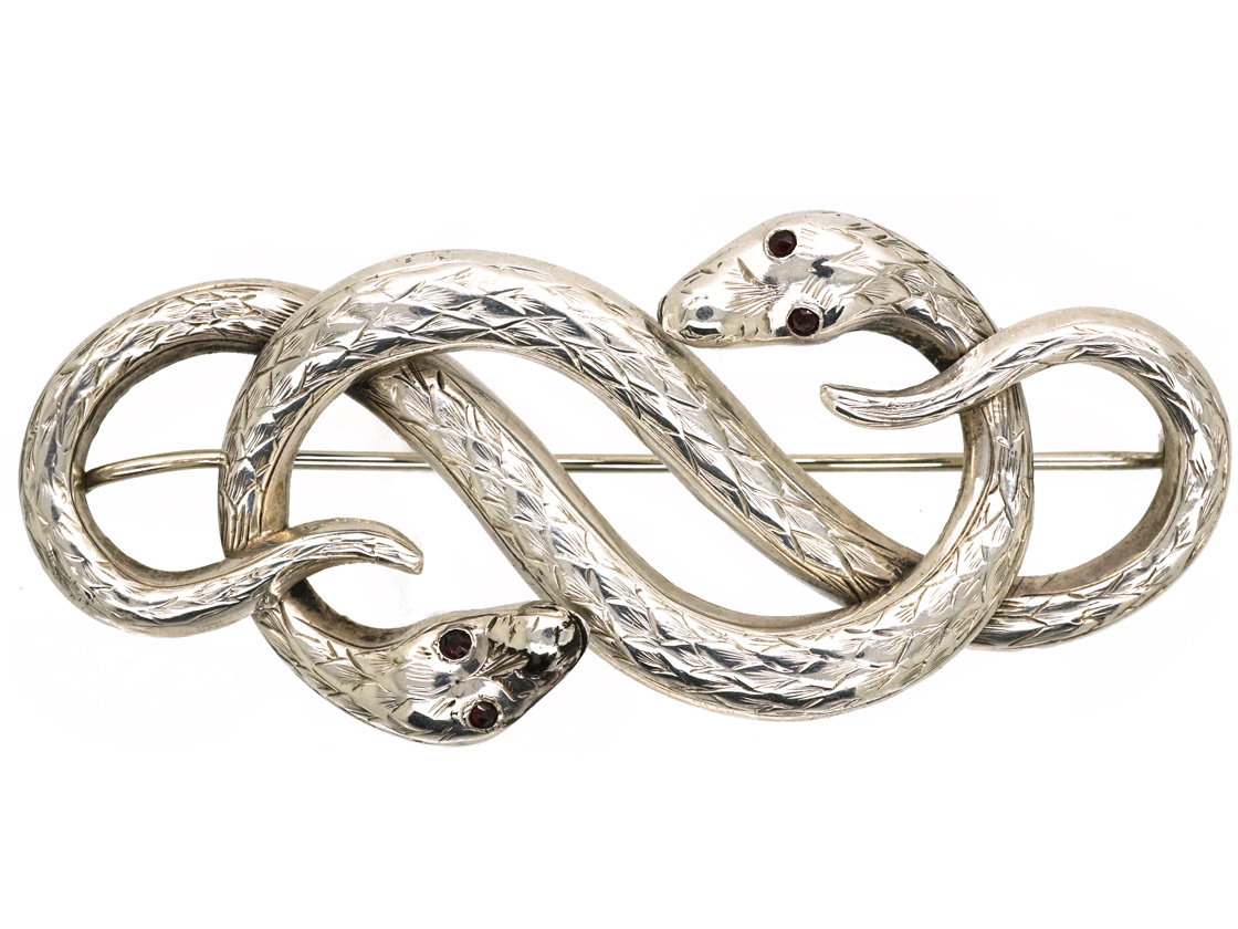 Victorian Silver Entwined Snakes Brooch (902K) | The Antique Jewellery ...