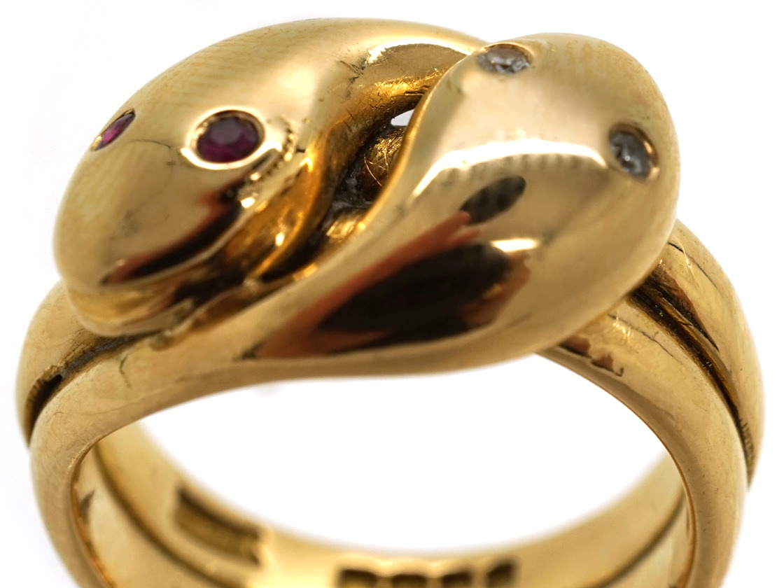 Victorian 18ct Gold Double Snake Ring Set With Rubies & Diamonds (873K ...