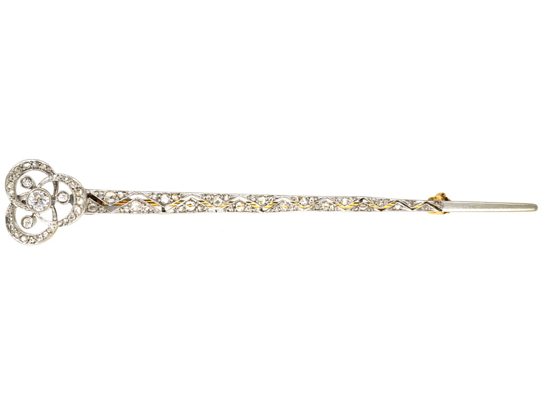Edwardian 15ct Gold, Platinum Diamond Set Long Brooch (3L) | The ...
