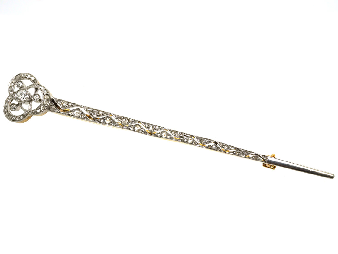Edwardian 15ct Gold, Platinum Diamond Set Long Brooch (3L) | The ...