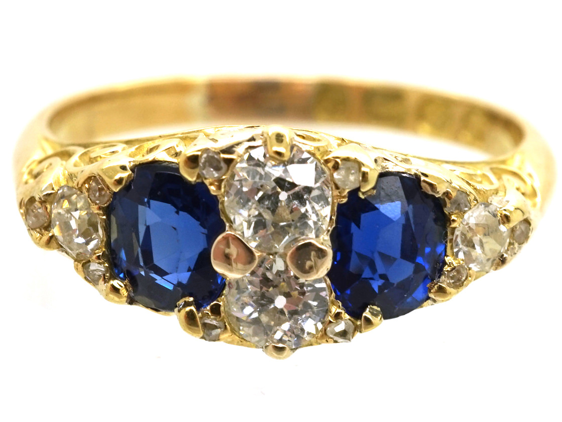 Victorian 18ct Gold, Carved Half Hoop Sapphire & Diamond Ring (223/O ...