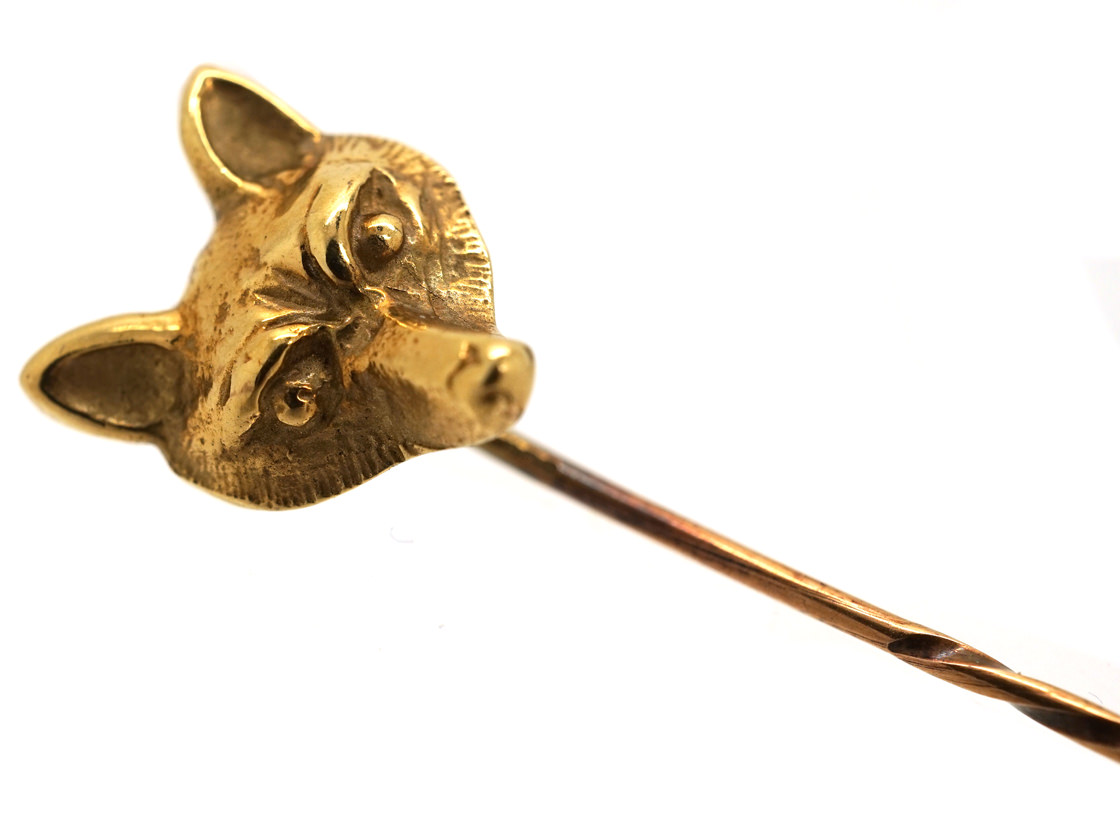Edwardian 15ct Gold Fox Head Tie Pin () | The Antique Jewellery Company