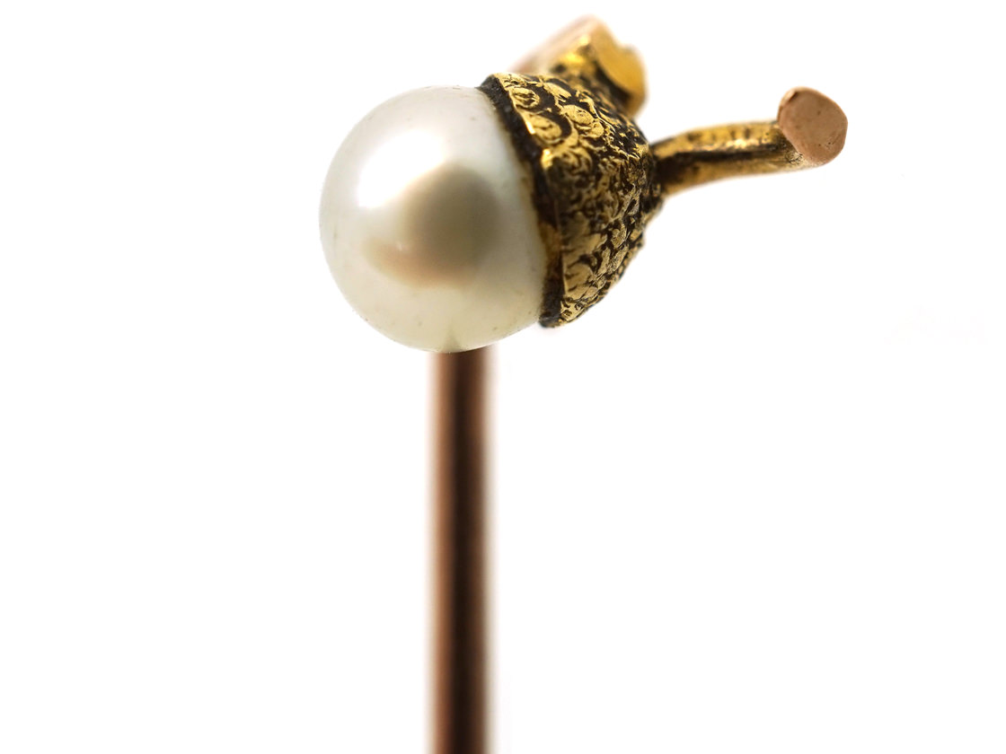 Edwardian 15ct Gold & Natural Pearl Acorn Tie Pin (982K) | The Antique ...