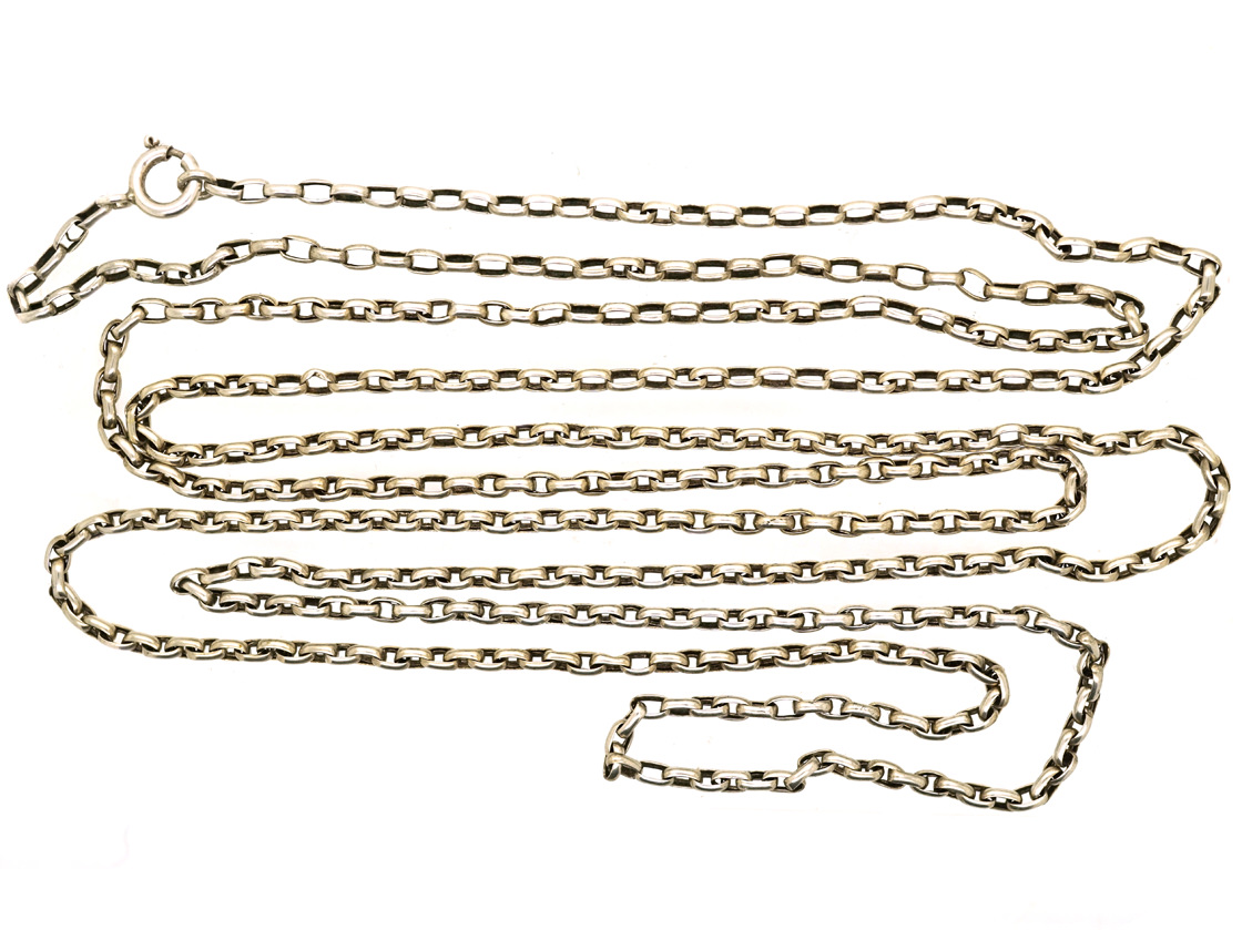 Victorian Long Silver Guard Chain (50L) | The Antique Jewellery Company