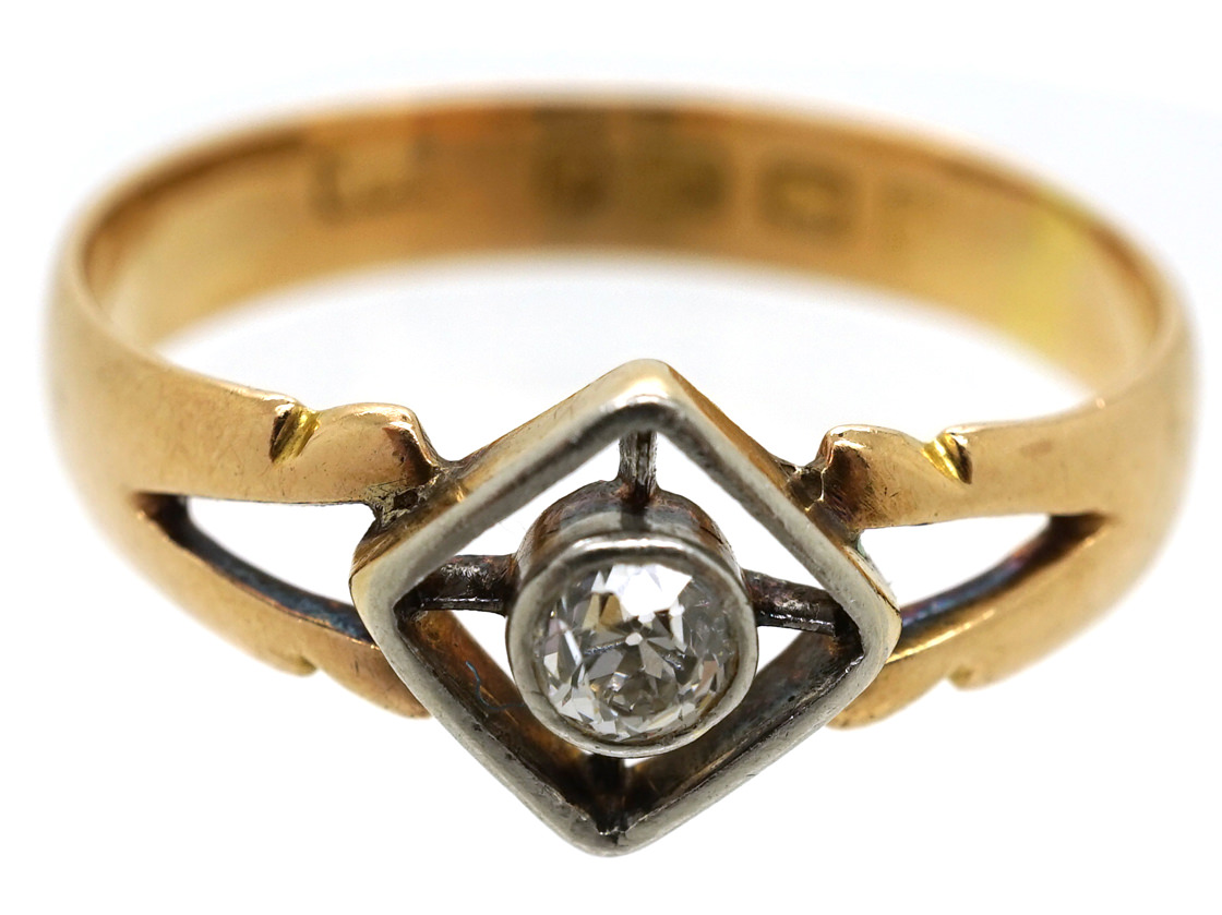 Edwardian 18ct Gold,Platinum, Single Stone Diamond Ring with Split ...