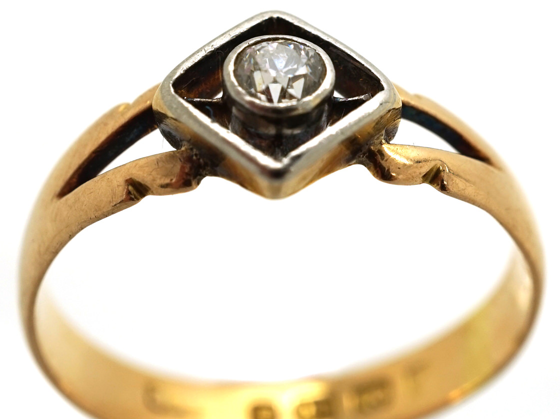 Edwardian 18ct Gold,Platinum, Single Stone Diamond Ring with Split ...