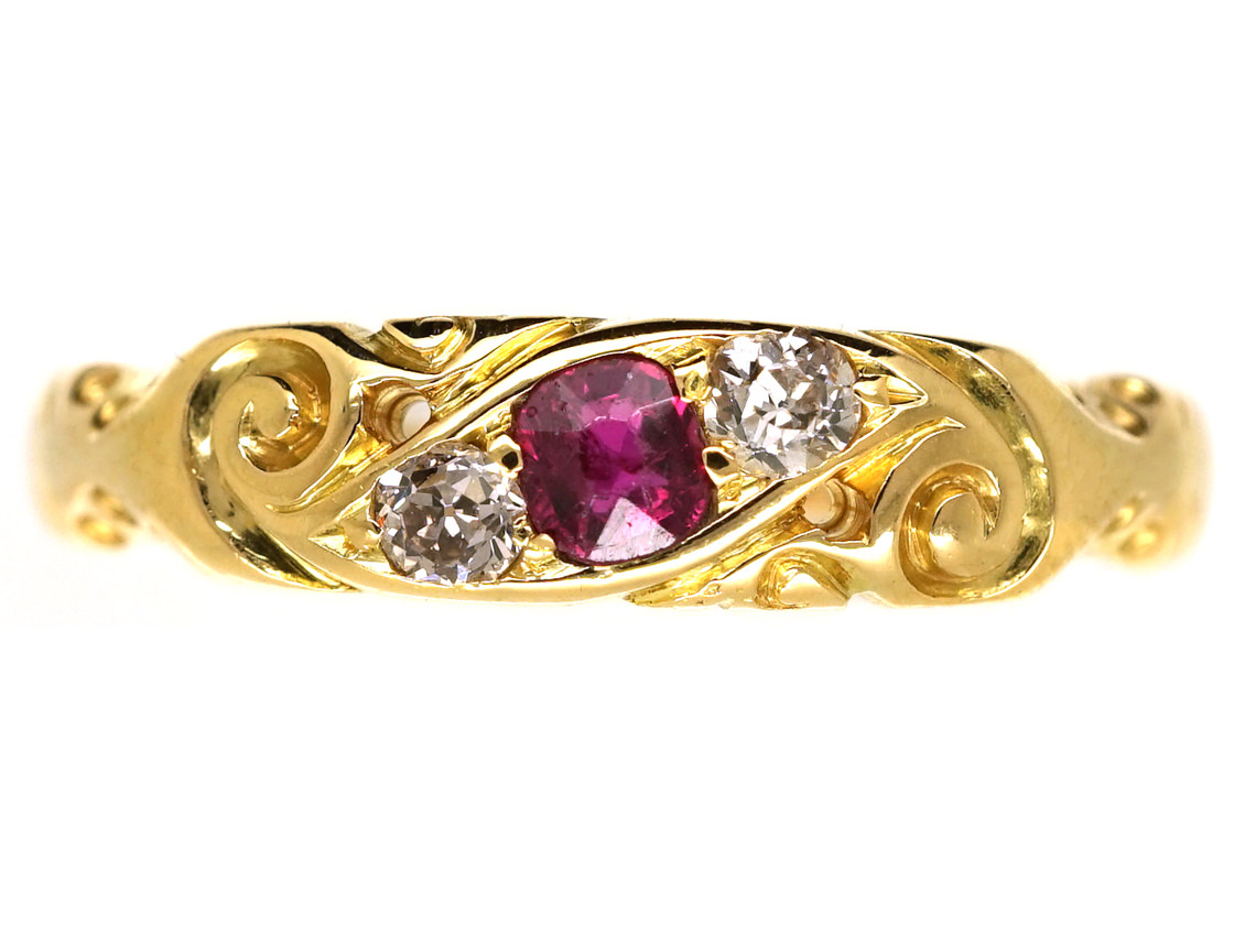 Edwardian 18ct Gold, Diamond & Ruby Twist Ring (80L) | The Antique ...