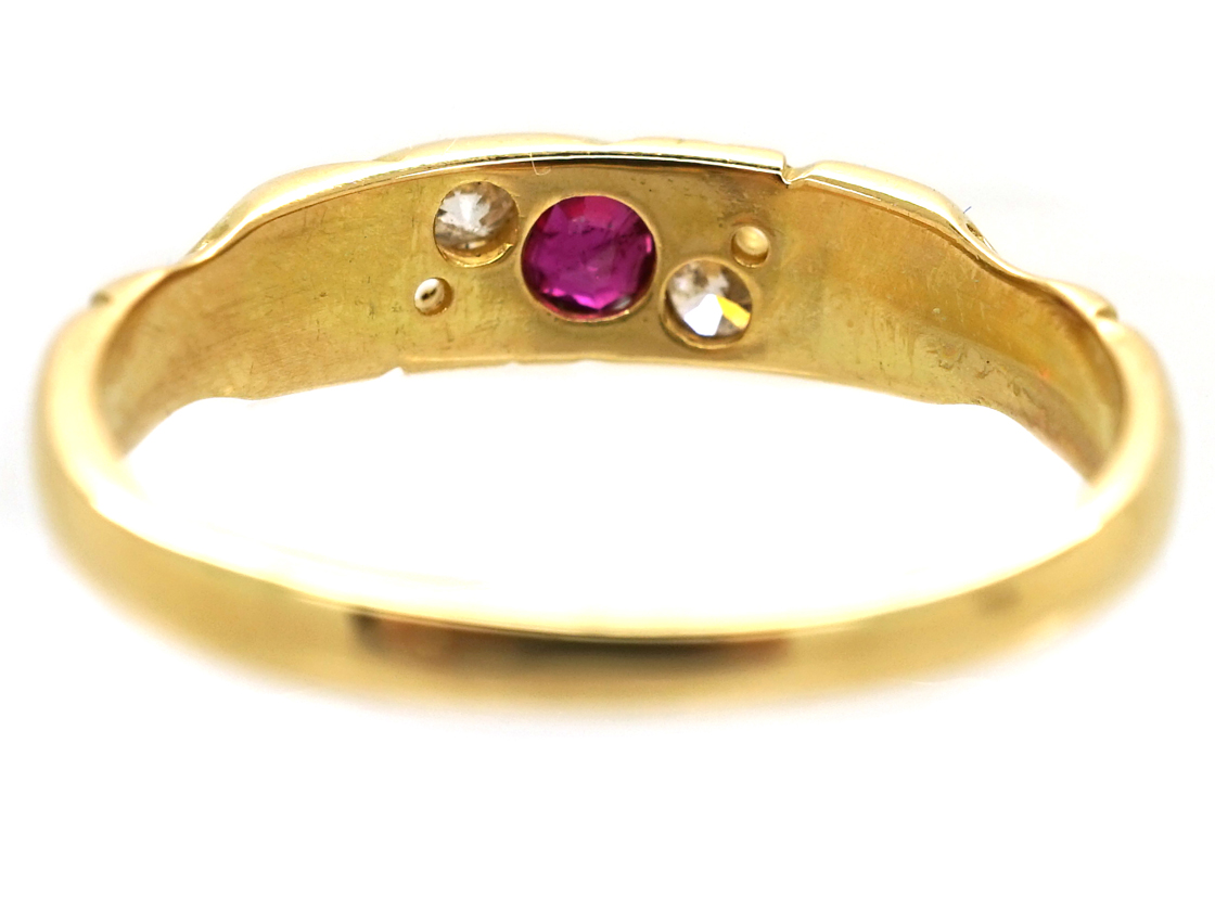 Edwardian 18ct Gold, Diamond & Ruby Twist Ring (80L) | The Antique ...
