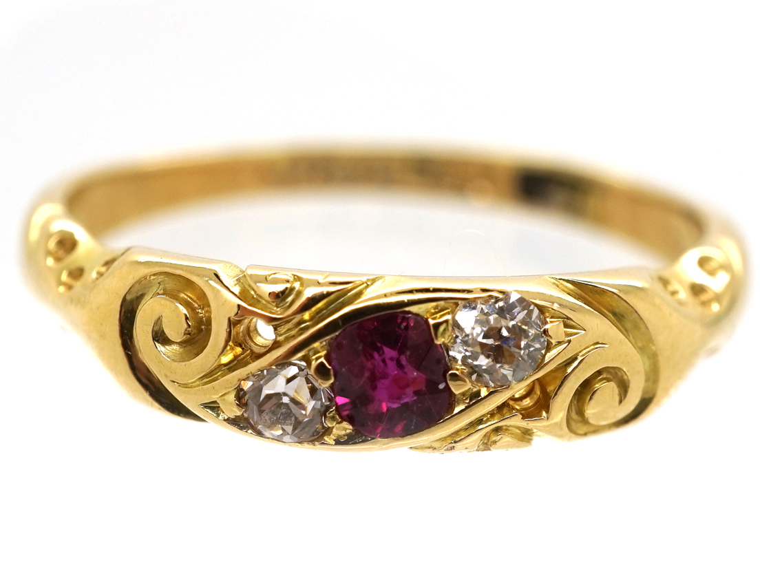 Edwardian 18ct Gold, Diamond & Ruby Twist Ring (80L) | The Antique ...