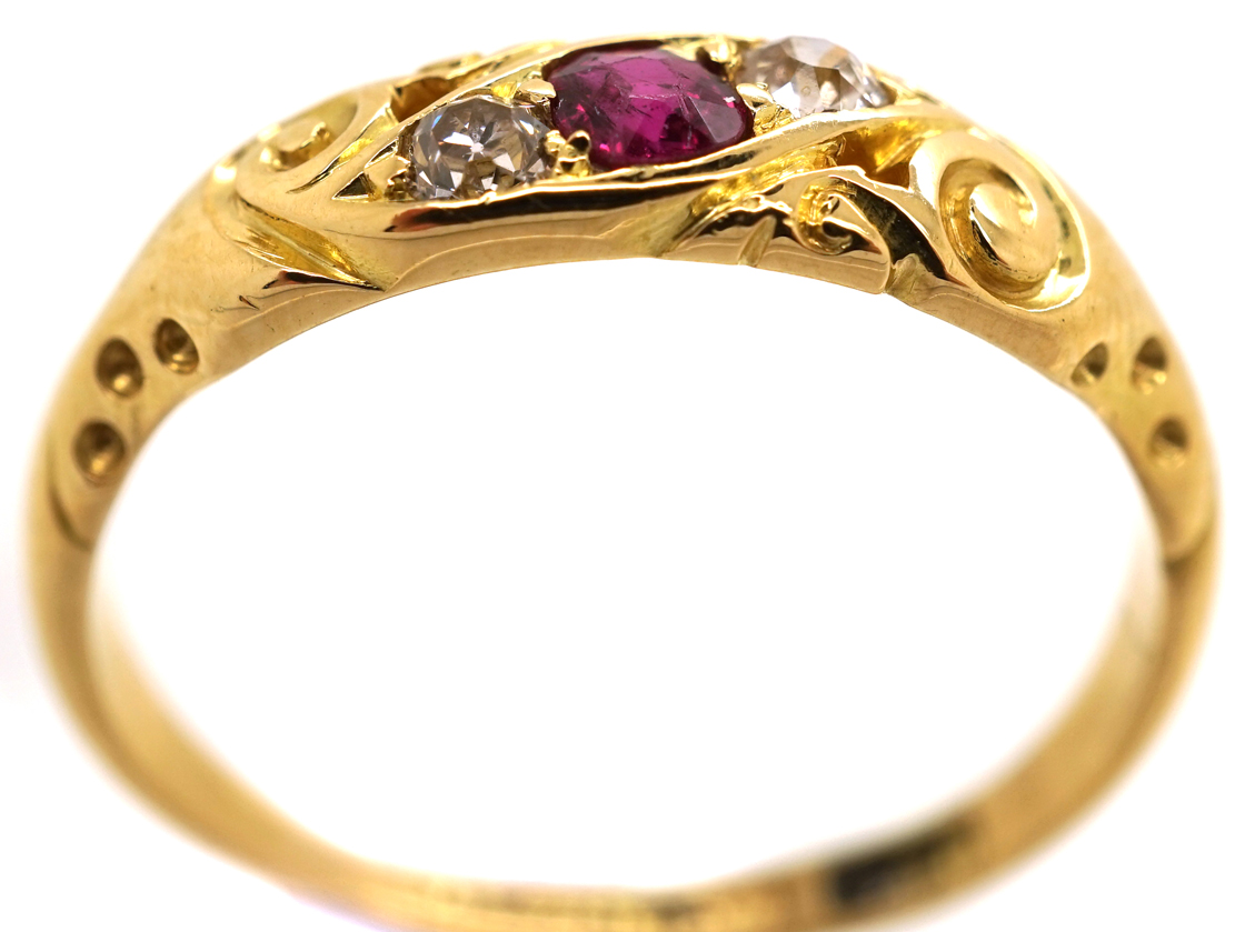 Edwardian 18ct Gold, Diamond & Ruby Twist Ring (80L) | The Antique ...