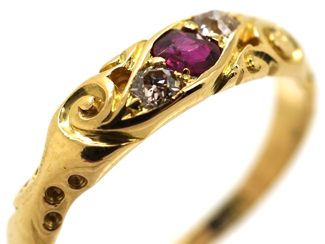 Edwardian 18ct Gold, Diamond & Ruby Twist Ring (80L) | The Antique ...