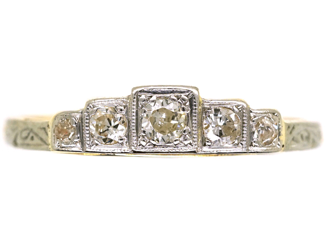 Art Deco 18ct Gold & Platinum Five Stone Diamond Step Cut Ring (221/O ...