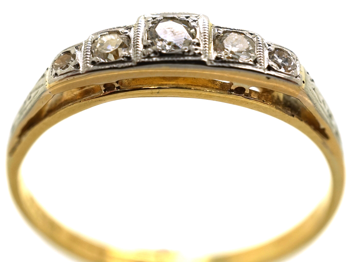 Art Deco 18ct Gold & Platinum Five Stone Diamond Step Cut Ring (221/O ...