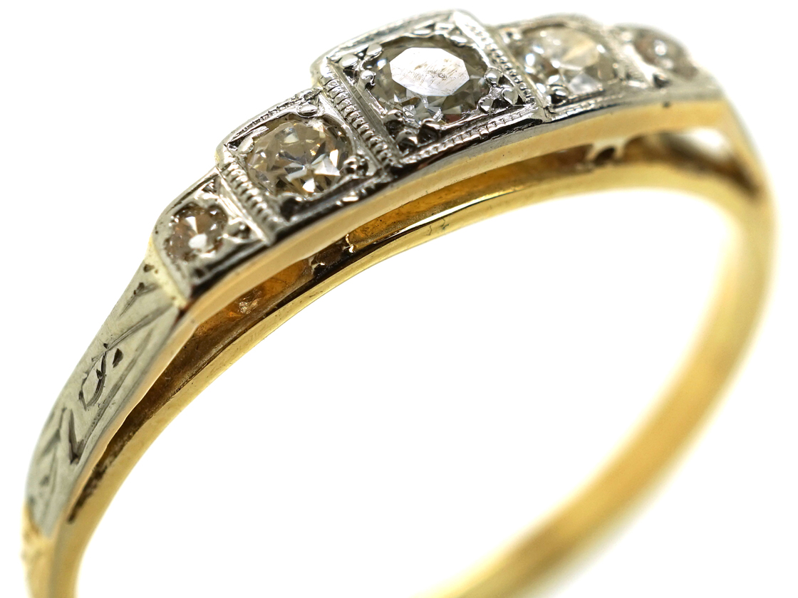 Art Deco 18ct Gold & Platinum Five Stone Diamond Step Cut Ring (221/O ...