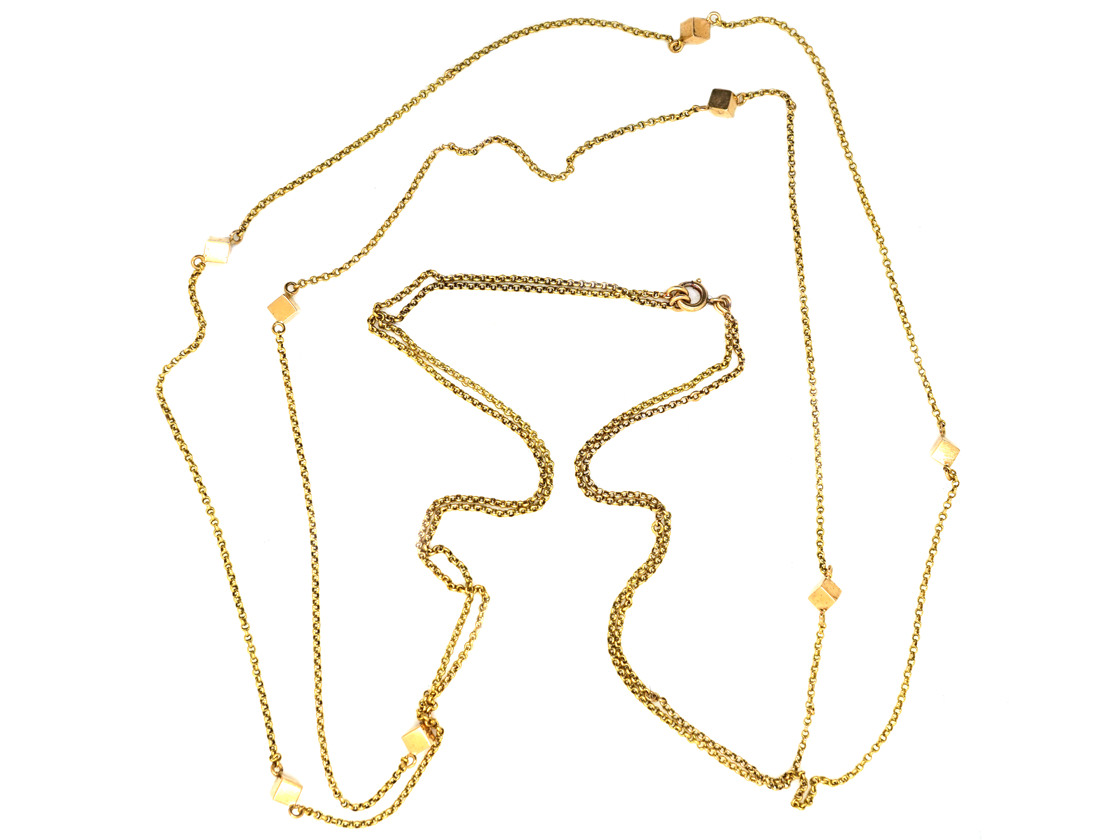 18ct Gold Double Chain With Cube Design (133L) | The Antique Jewellery ...