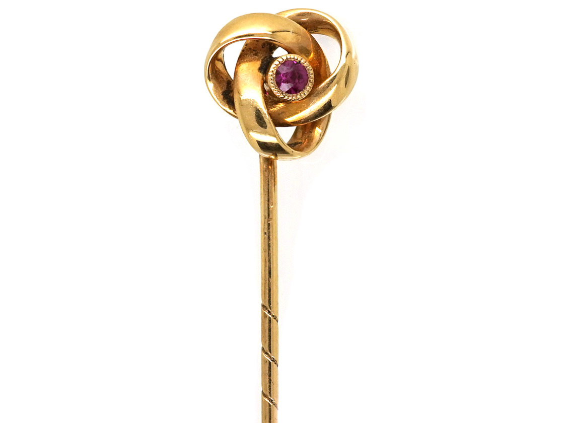 Edwardian 14ct Gold & Ruby Knot Tie Pin (169L) | The Antique Jewellery ...