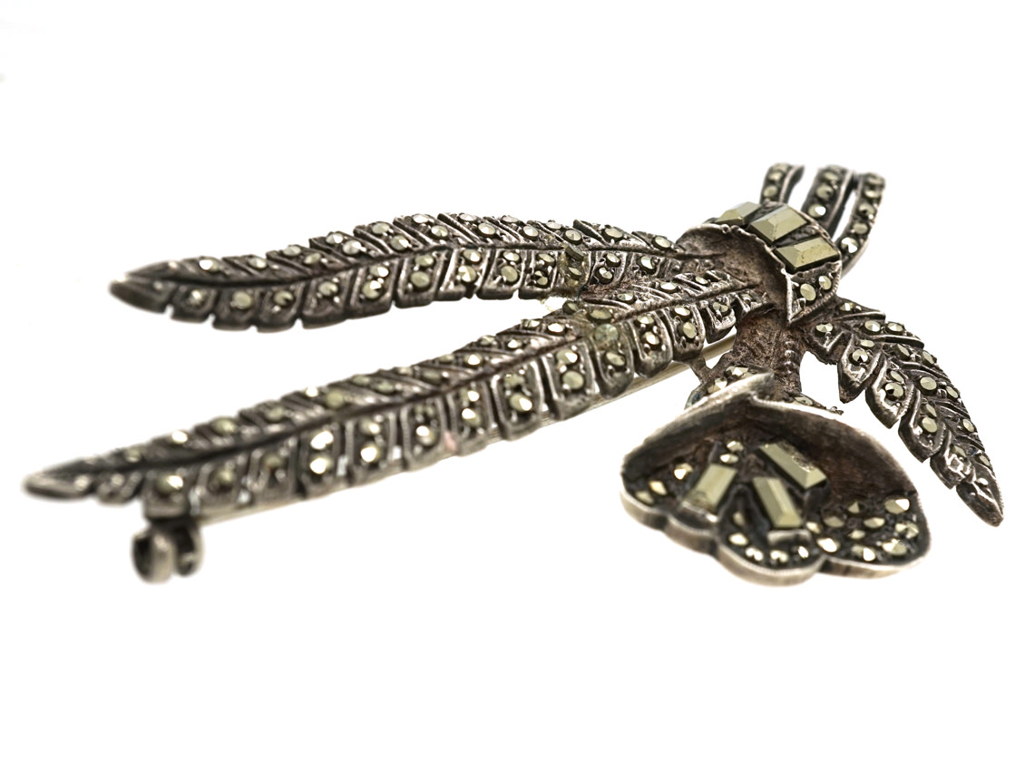 Silver & Marcasite Flower Brooch (204L) | The Antique Jewellery Company