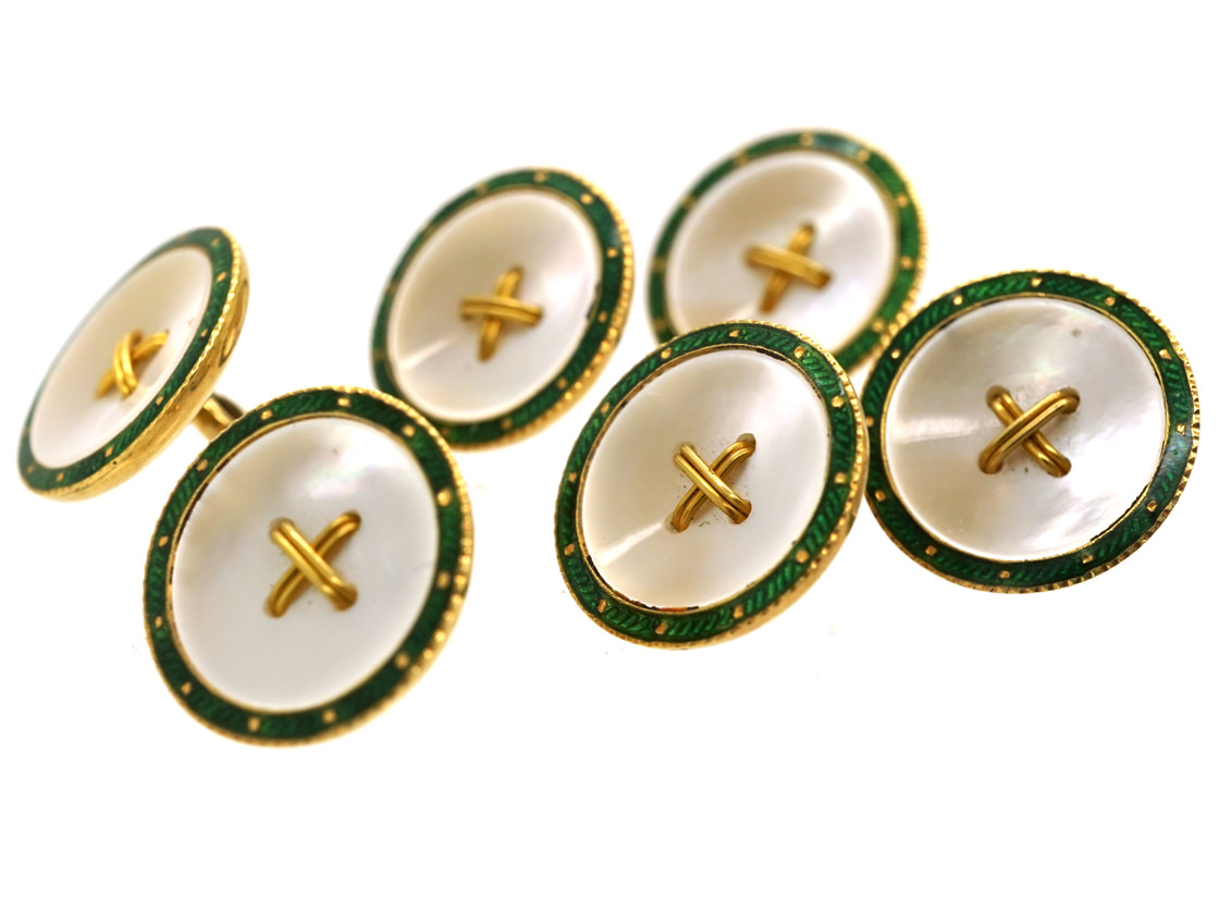Edwardian 18ct Gold Enamel & Mother of Pearl Set of Dress Buttons in ...