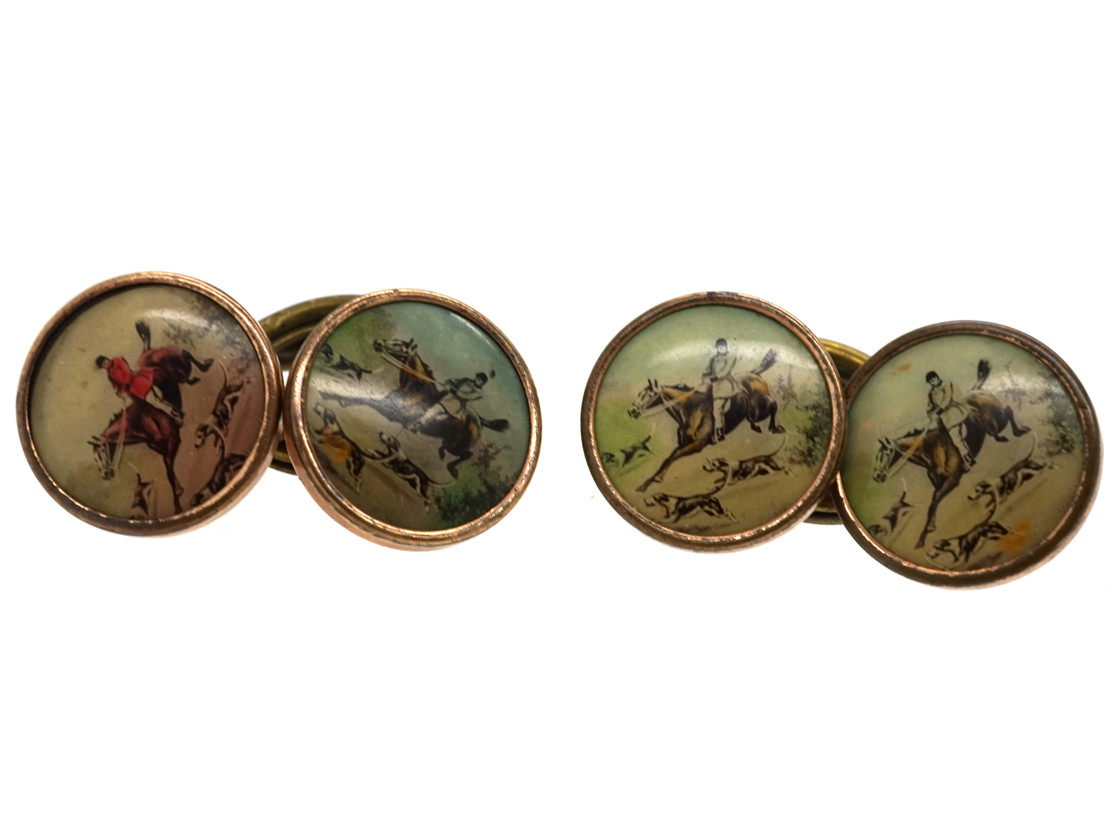 Art Deco Hunting Cufflinks (22G) | The Antique Jewellery Company