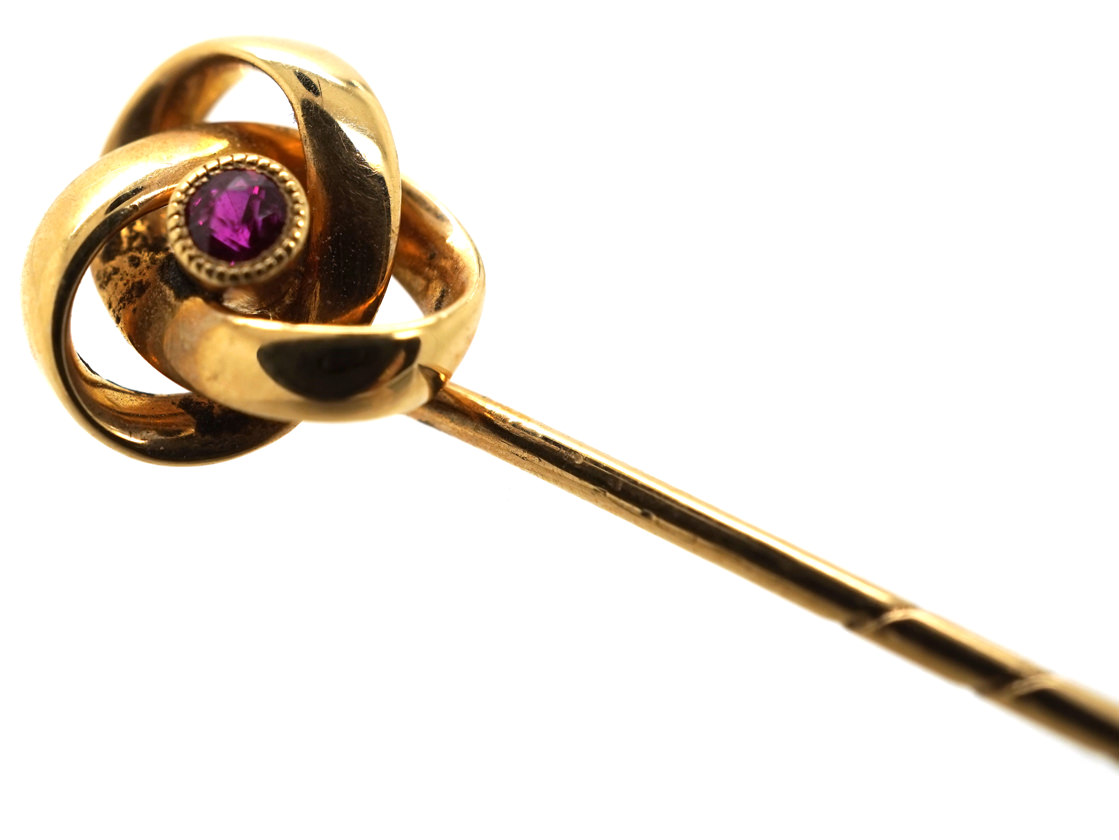 Edwardian 14ct Gold & Ruby Knot Tie Pin (169L) | The Antique Jewellery ...
