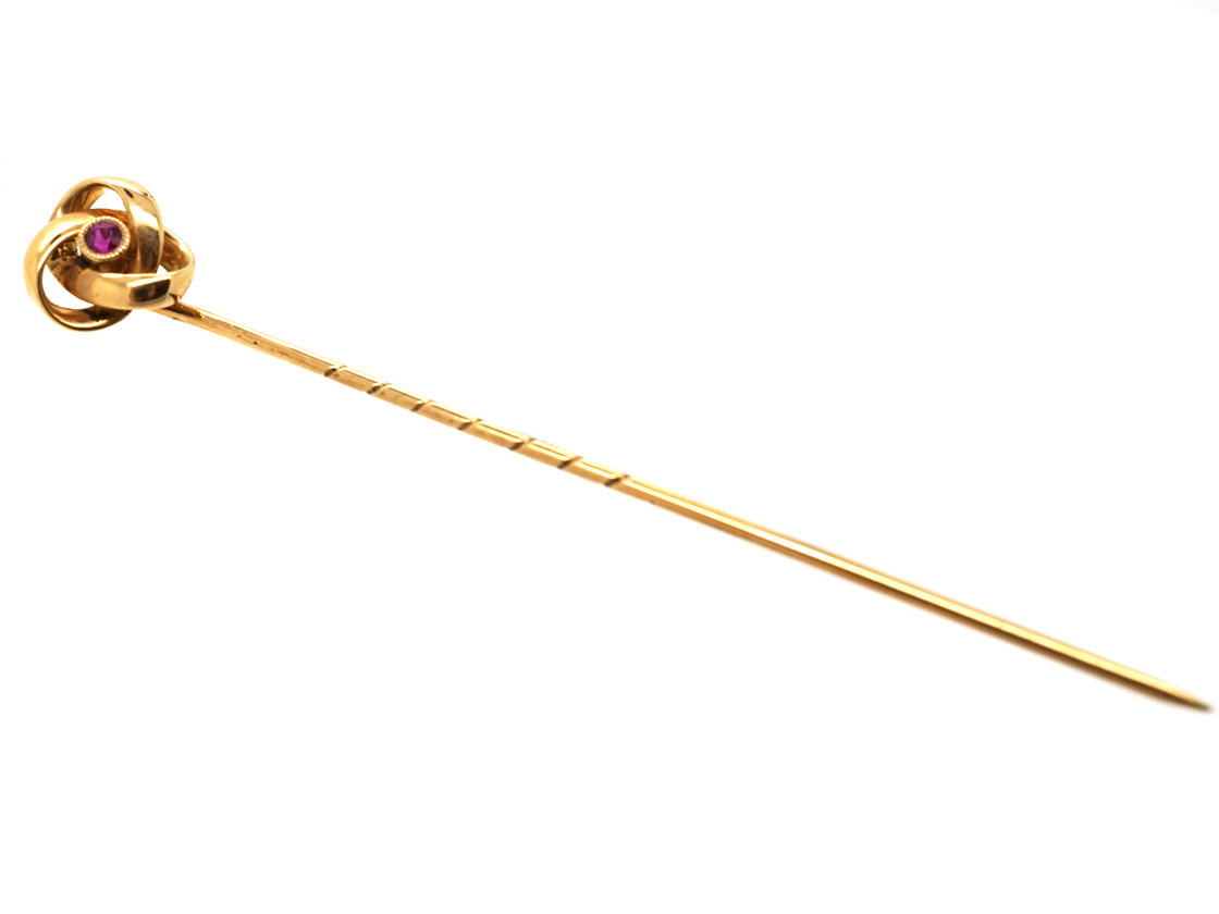 Edwardian 14ct Gold & Ruby Knot Tie Pin (169L) | The Antique Jewellery ...