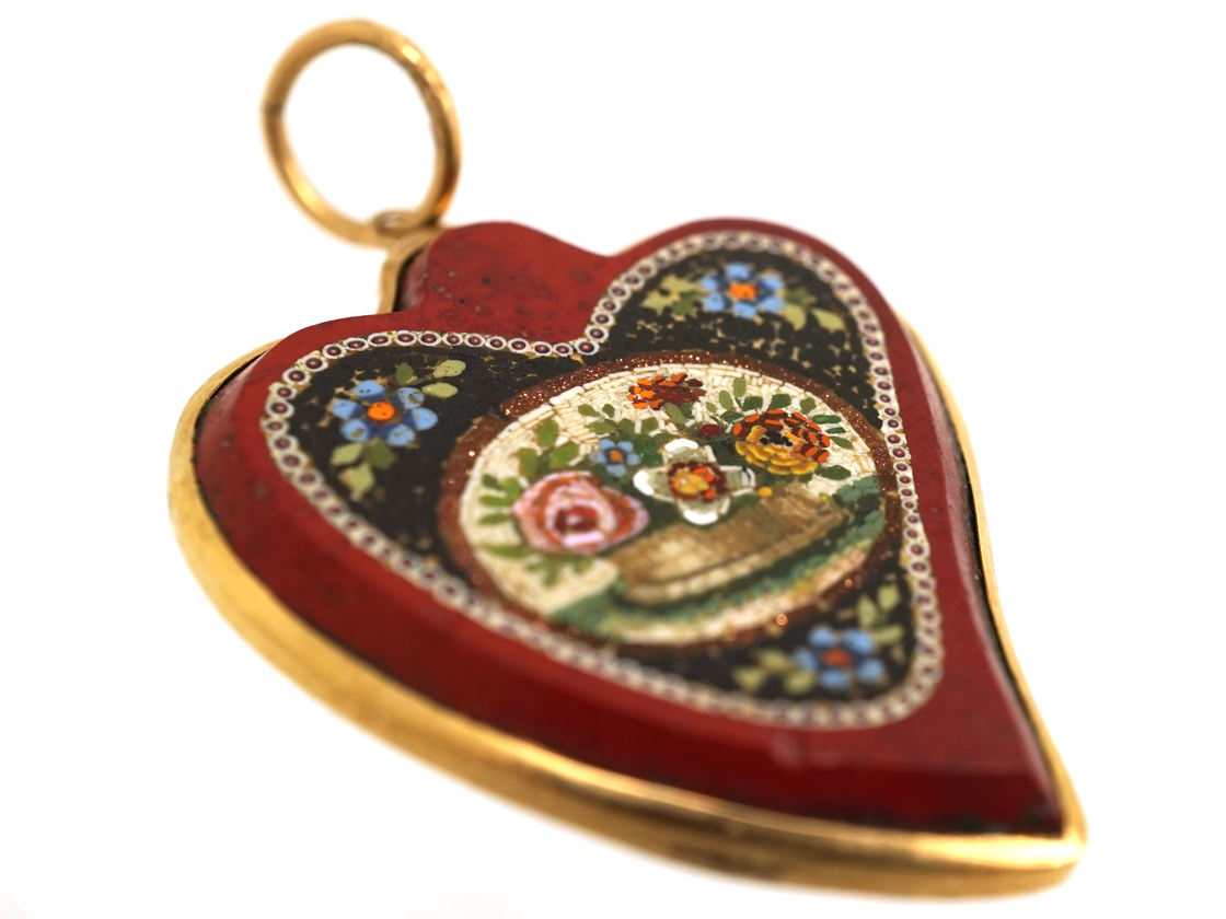 Georgian 15ct Gold Weeping Heart Micro Mosaic Pendant (246L/PR) | The ...