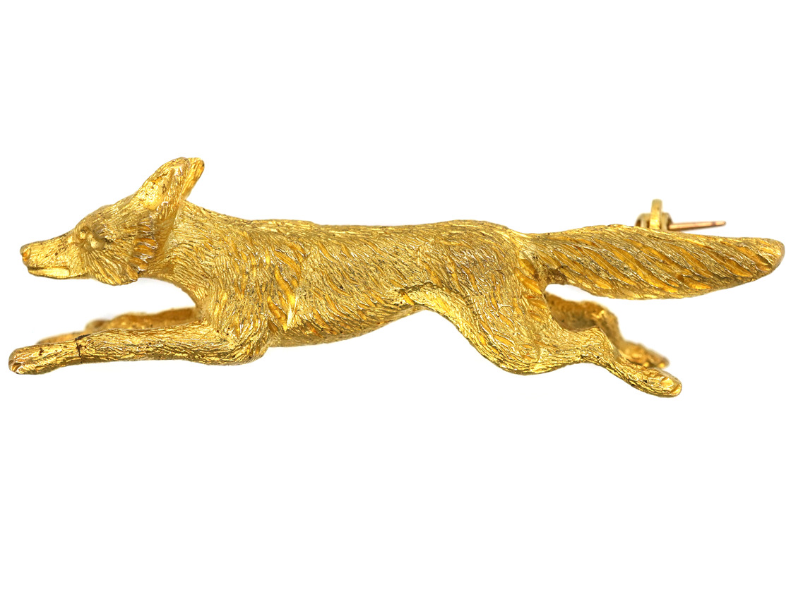 Edwardian 15ct Gold Running Fox Brooch (328L) | The Antique Jewellery ...