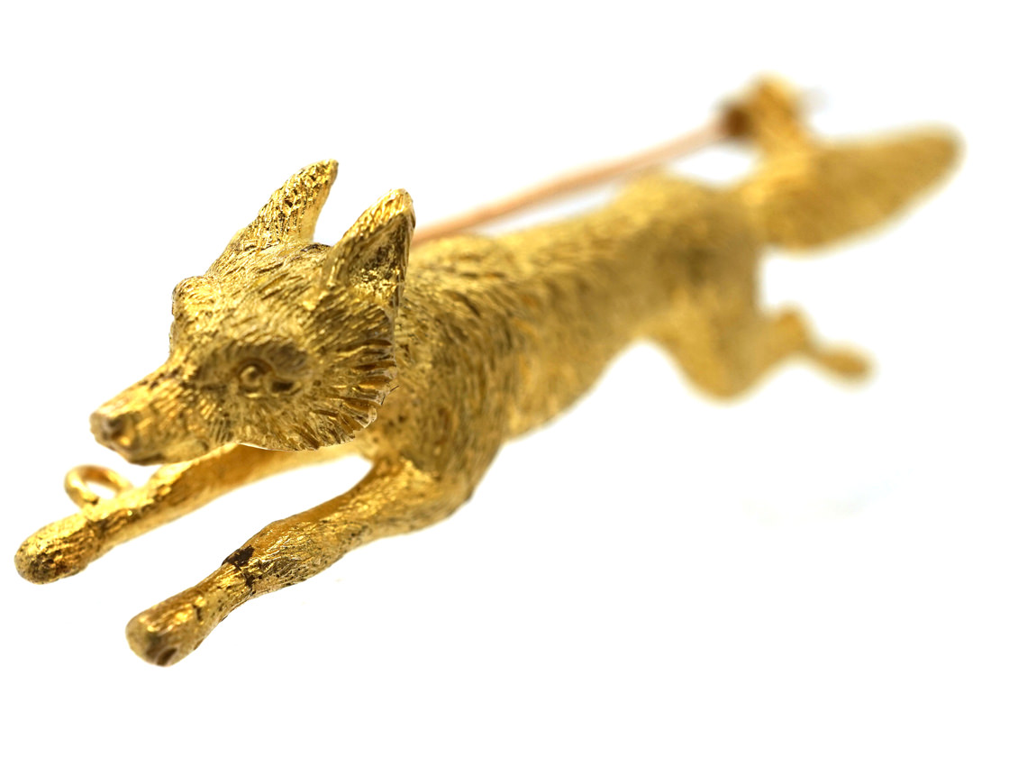 Edwardian 15ct Gold Running Fox Brooch (328L) | The Antique Jewellery ...