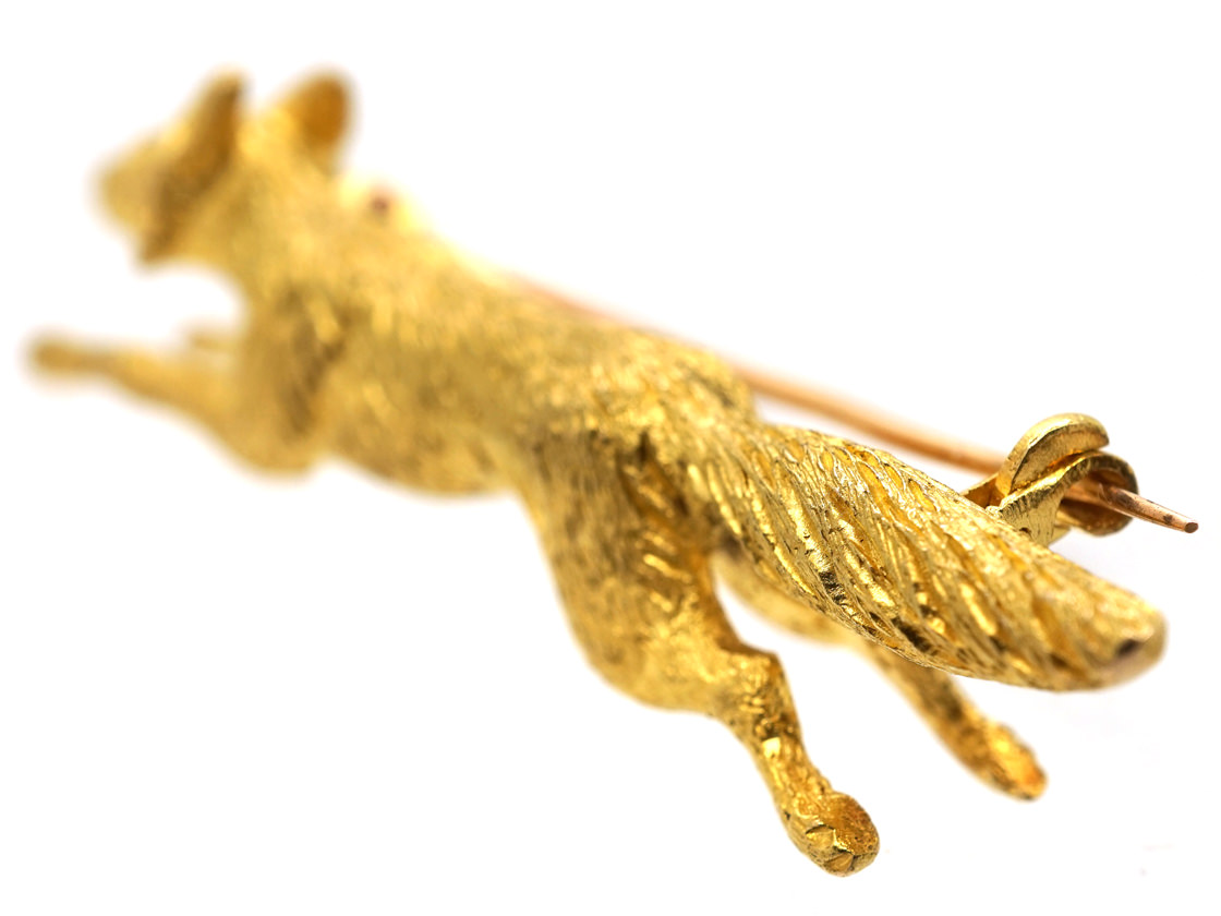 Edwardian 15ct Gold Running Fox Brooch (328L) | The Antique Jewellery ...