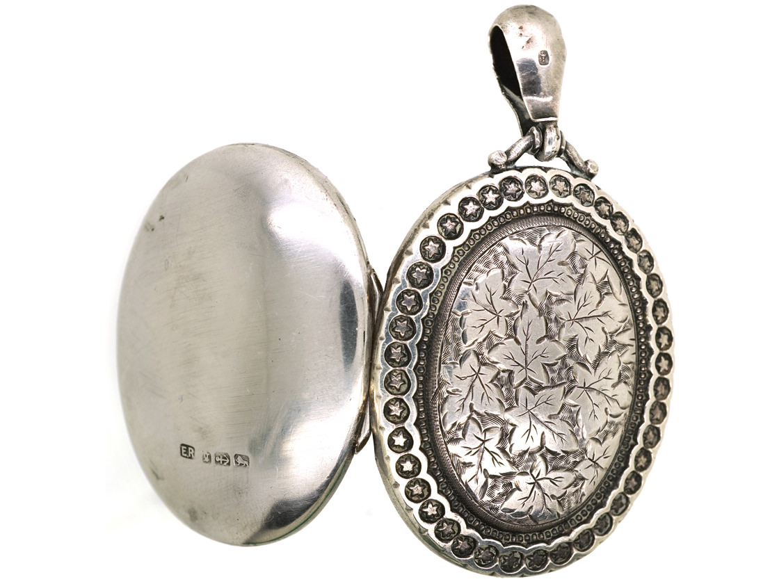 Victorian Silver Oval Locket With Ivy Leaf Motif (260L) | The Antique ...