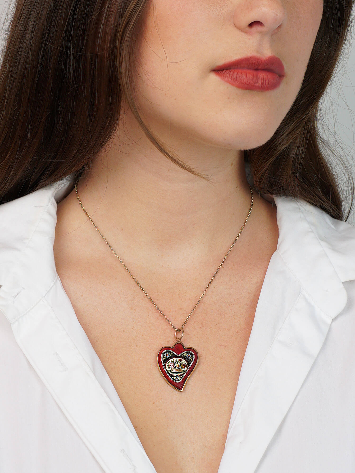 Georgian 15ct Gold Weeping Heart Micro Mosaic Pendant (246L/PR) | The ...