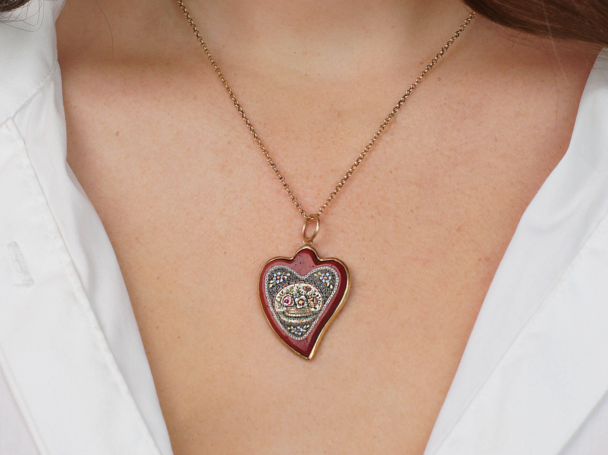 Georgian 15ct Gold Weeping Heart Micro Mosaic Pendant (246L/PR) | The ...