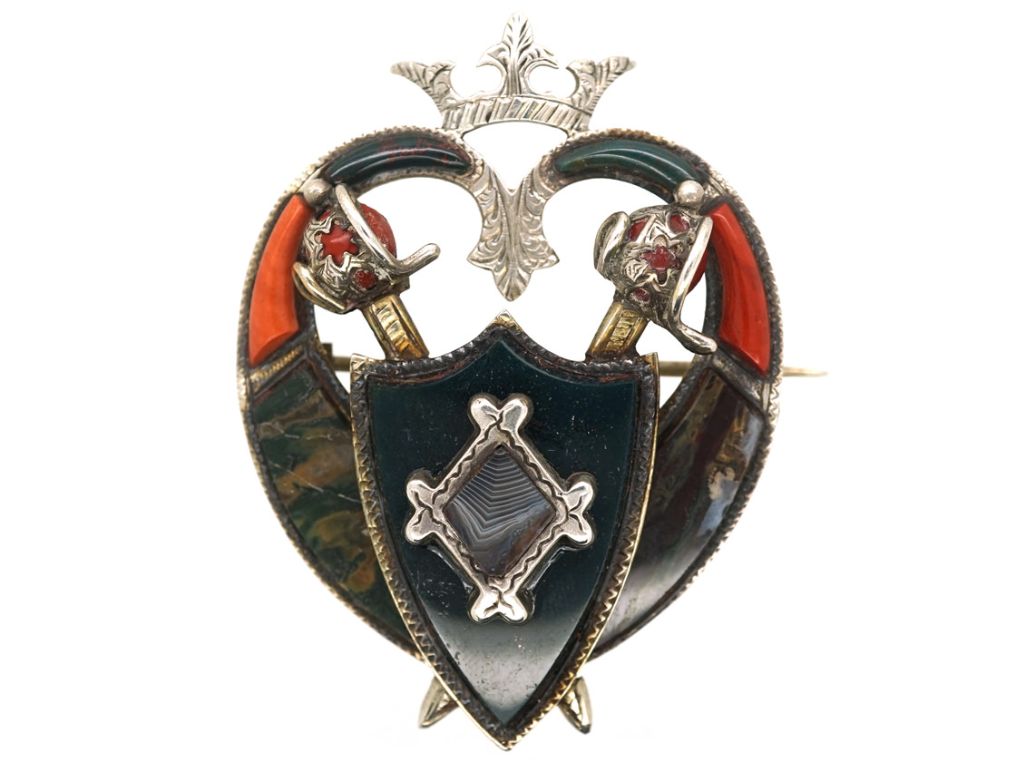 Victorian Scottish Heart Shaped Brooch With Shield & Swords (296L ...