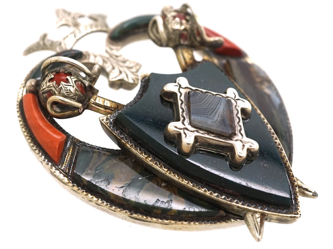 Victorian Scottish Heart Shaped Brooch With Shield & Swords (296L ...