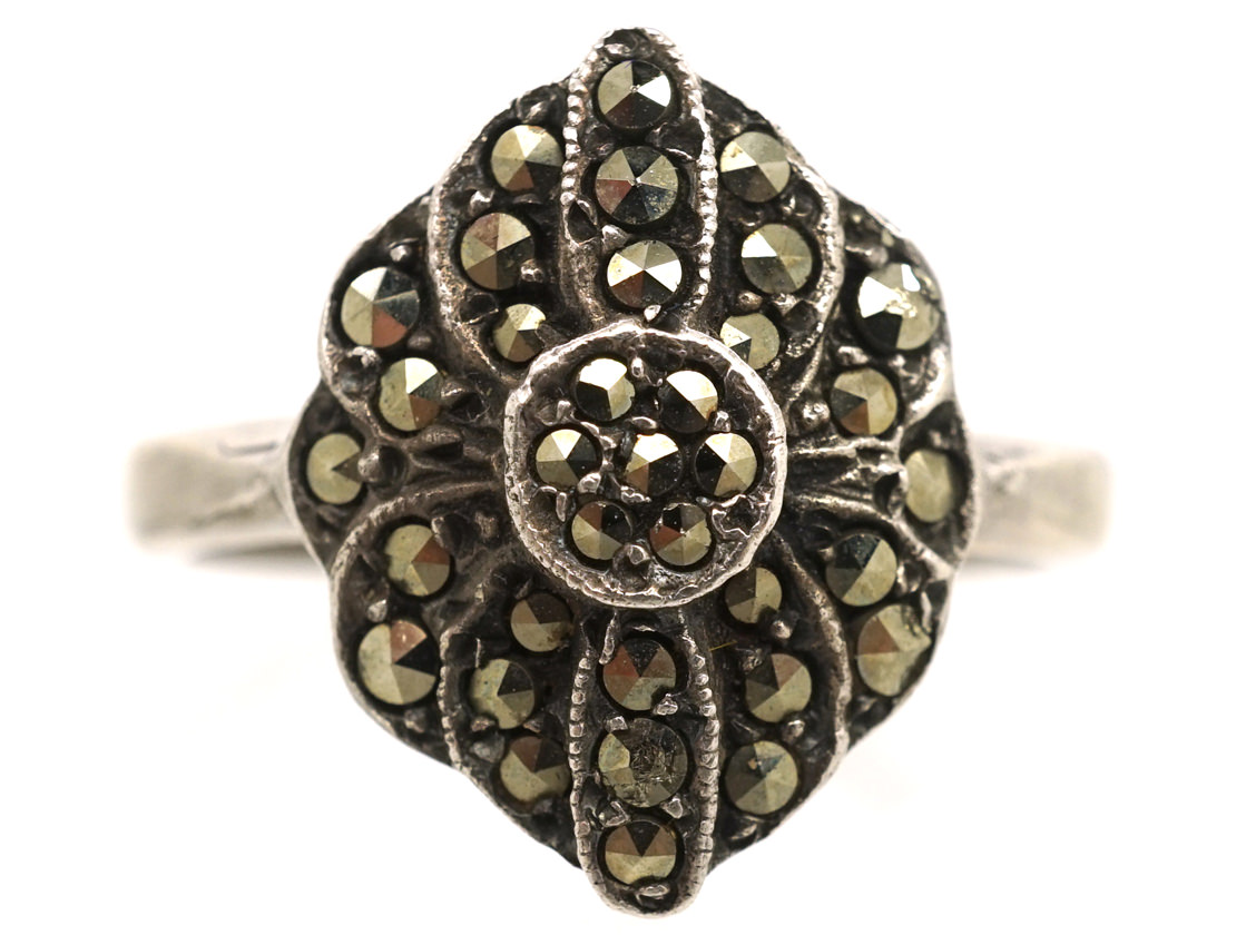 Silver & Marcasite Ring (535L) | The Antique Jewellery Company