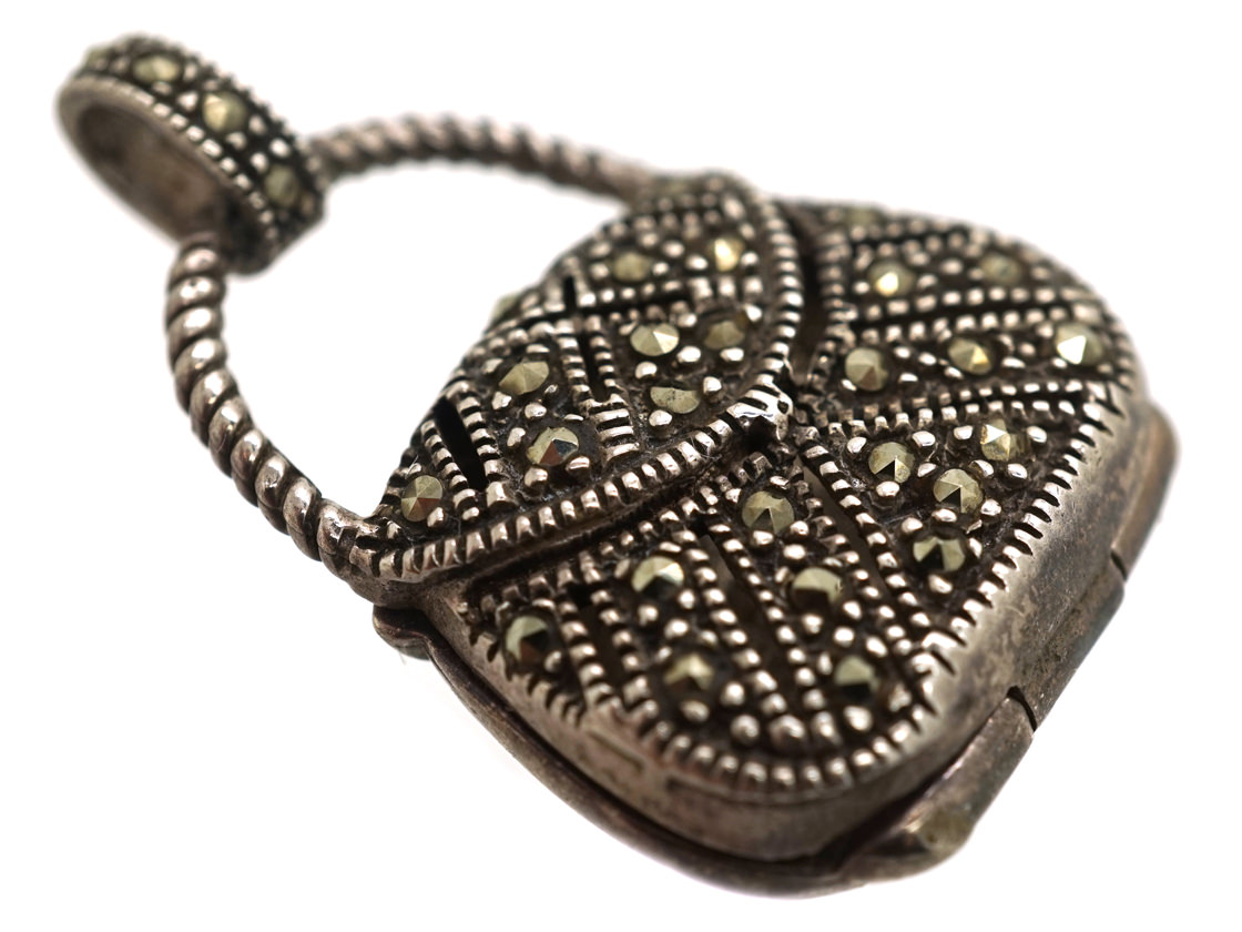 Silver & Marcasite Handbag Locket (530L) | The Antique Jewellery Company