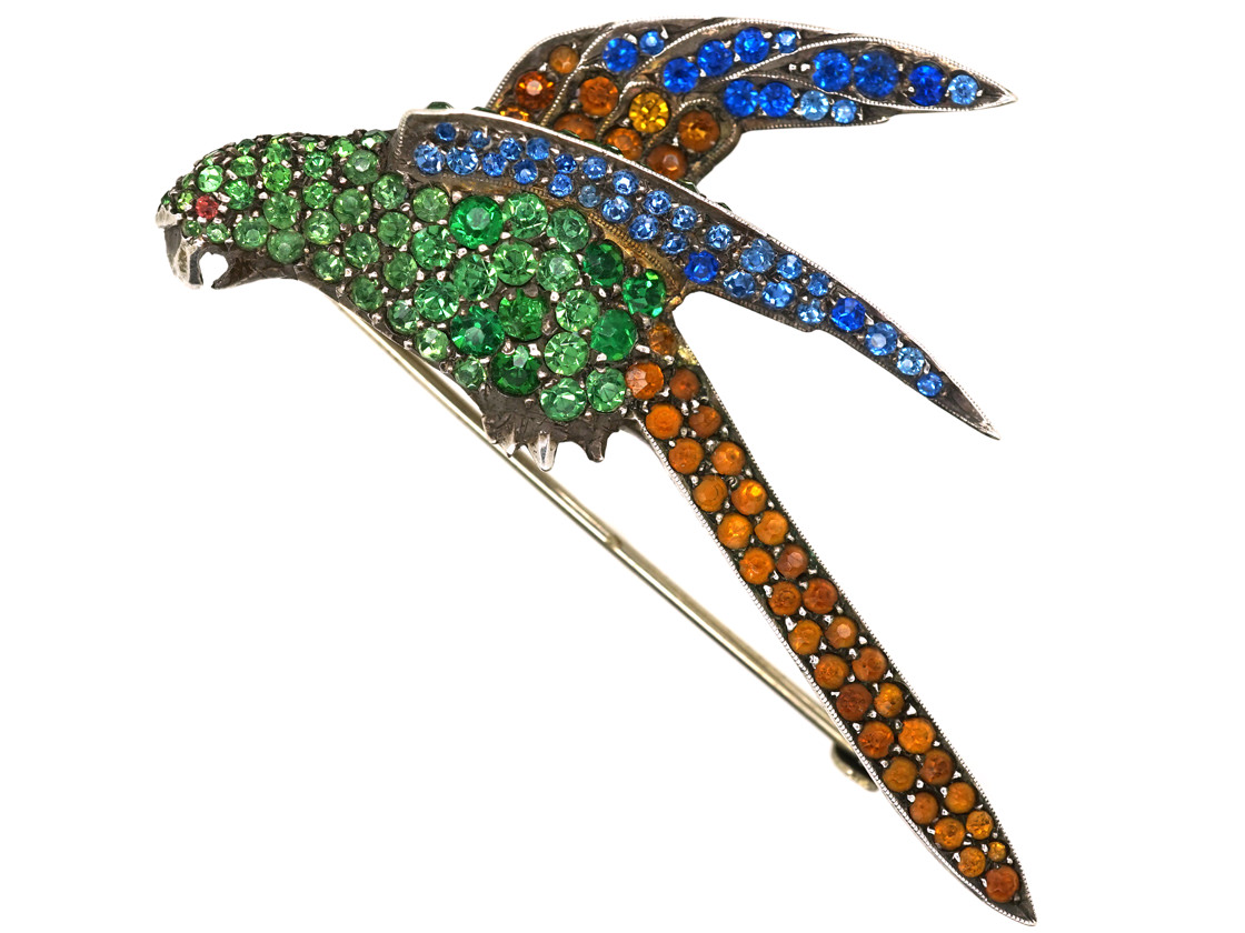 Art Deco Silver & Coloured Paste Parrot Brooch (524L) | The Antique ...