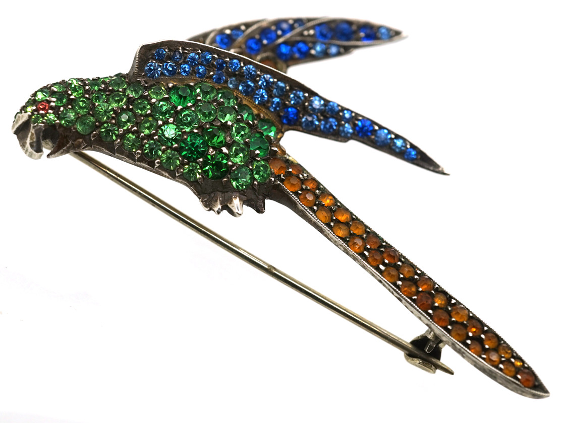 Art Deco Silver & Coloured Paste Parrot Brooch (524L) | The Antique ...
