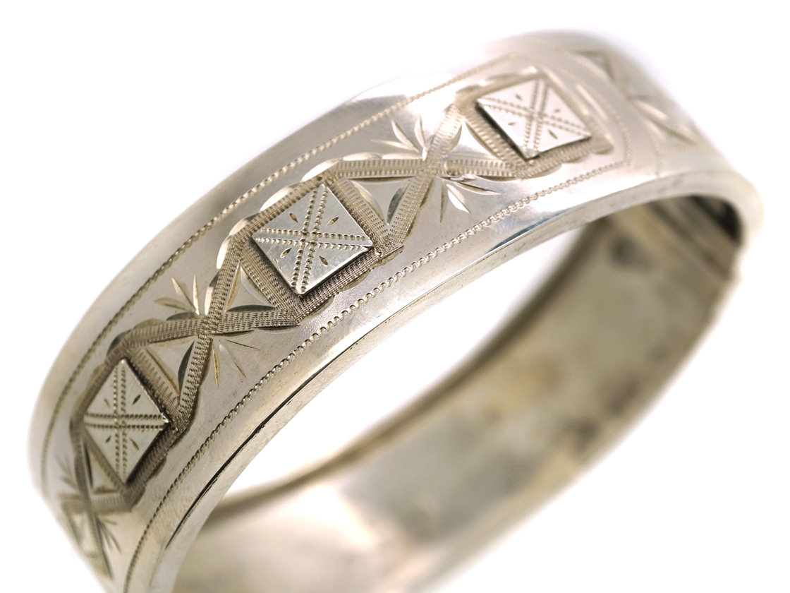 Victorian Silver Bangle With Square & Criss Cross Buckle Design (549L ...