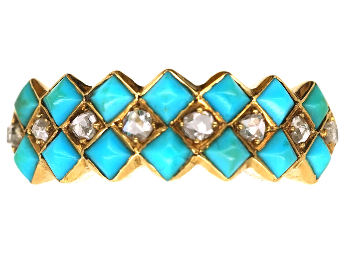 Victorian 18ct Gold, Turquoise & Diamond Zig Zag Ring (476L) | The ...