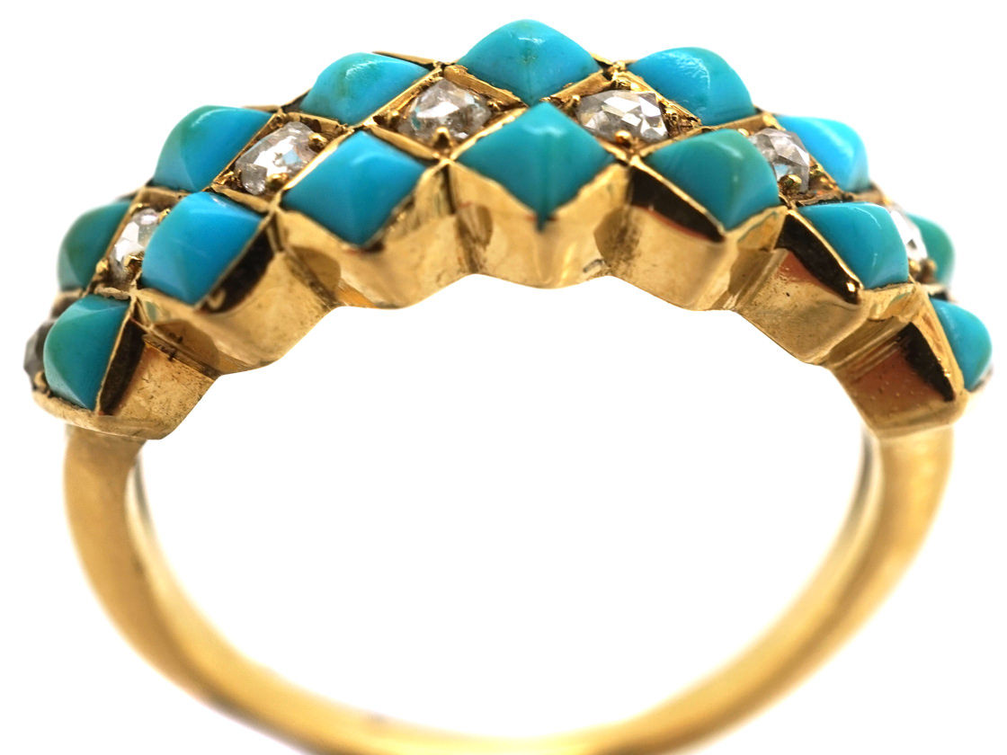 Victorian 18ct Gold, Turquoise & Diamond Zig Zag Ring (476L) | The ...