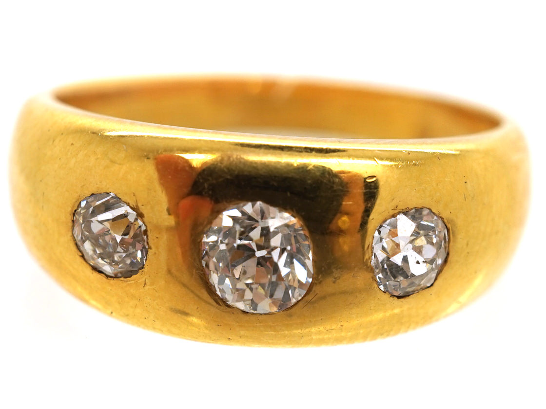 Victorian 18ct Gold, Three Stone Diamond Rub Over Ring (608L) | The ...