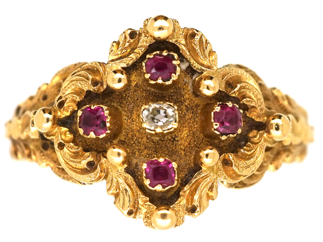 Early Victorian 18ct Gold, Ruby & Diamond Ring (481L) | The Antique ...